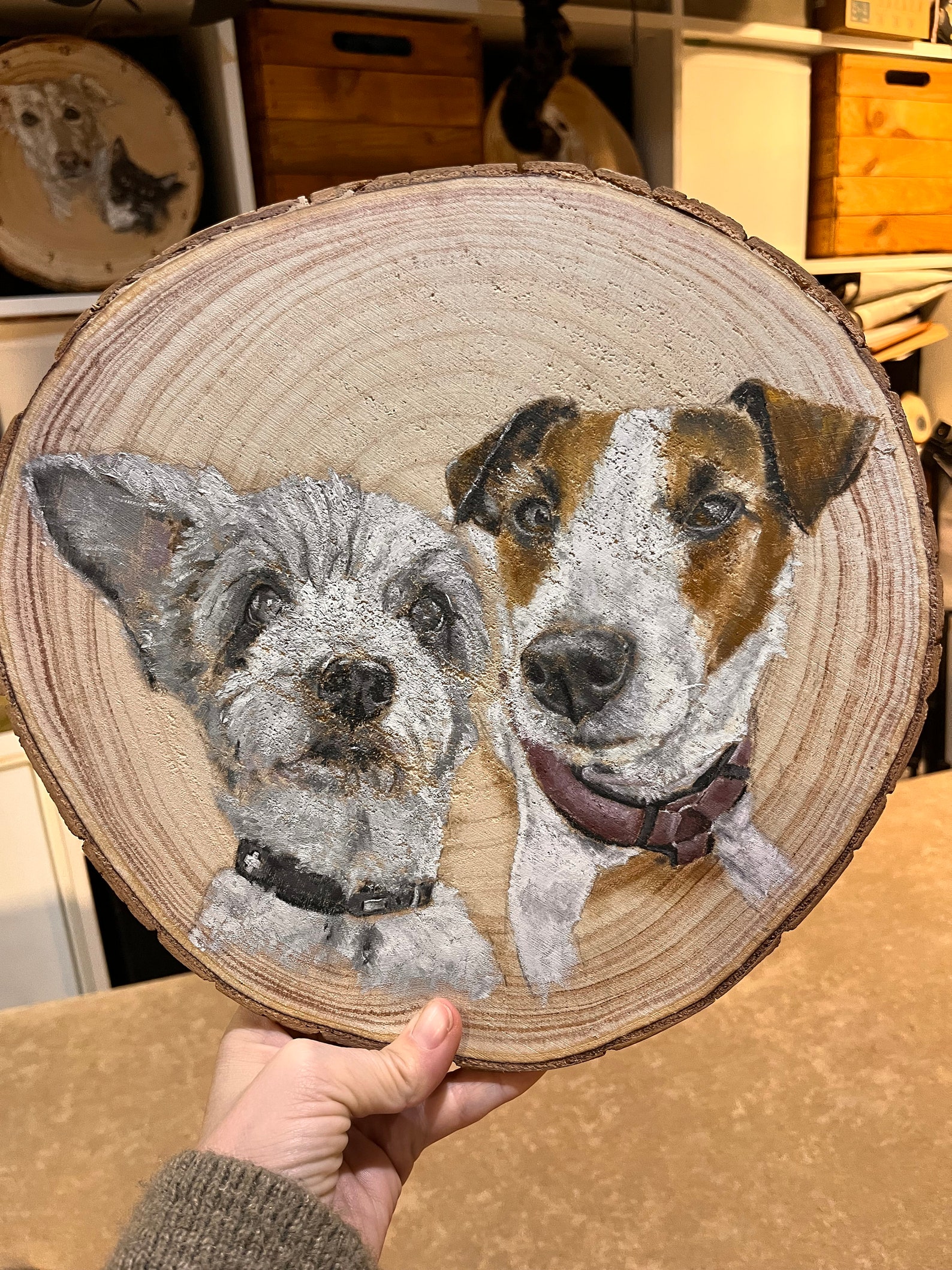 Animal Portrait, Oil on Wood Slice, Commissioned Painting - Etsy