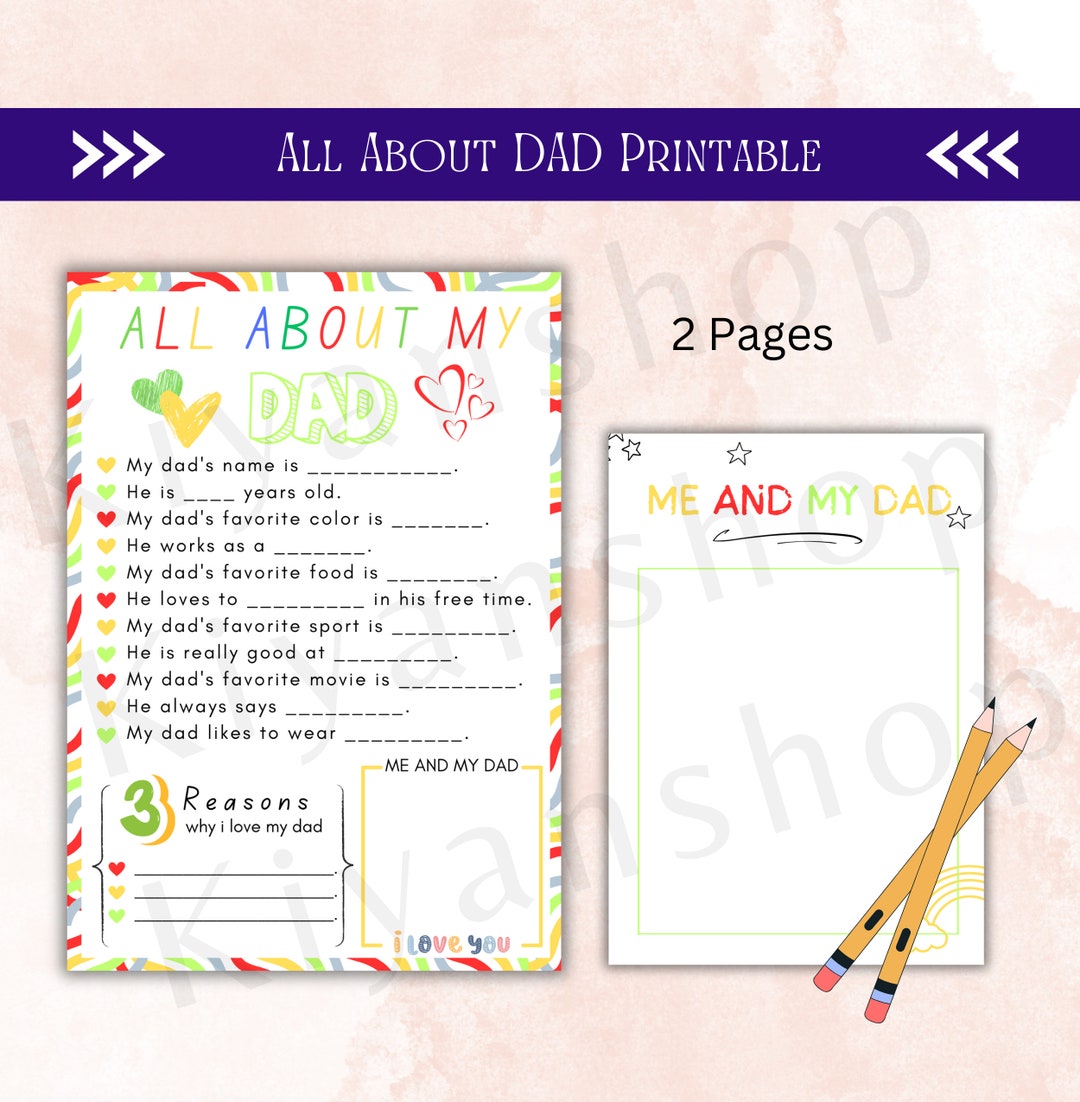 All About My Dad Printable, FATHER'S DAY GIFT, Kids Fathers Day, Dad ...