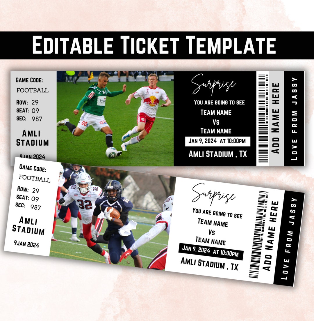 Editable Football Ticket, Football Ticket Gift, Sport Tickets, Football ...