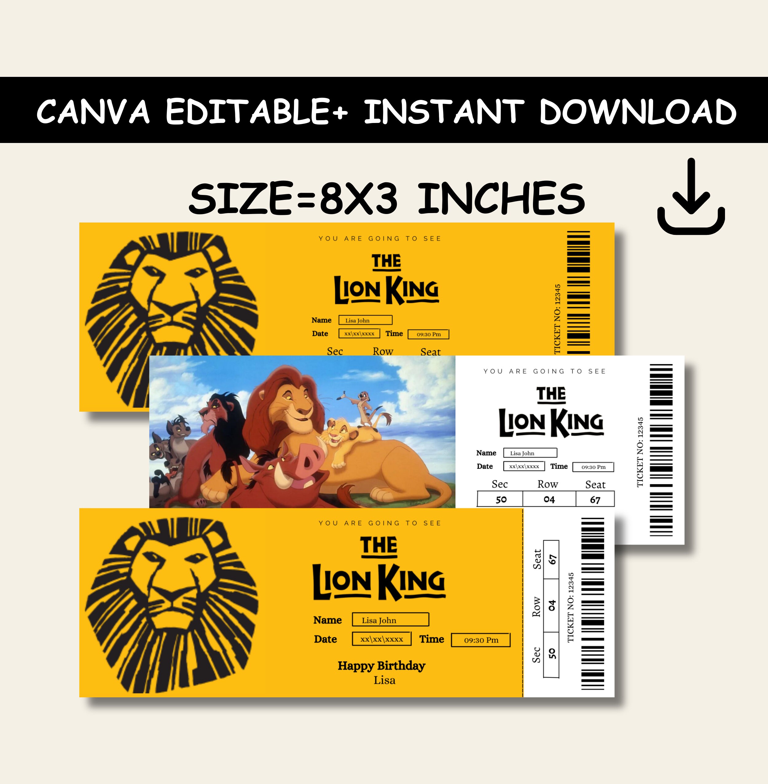 Editable the Lion King Broadway Ticket Template Printable Musical ...