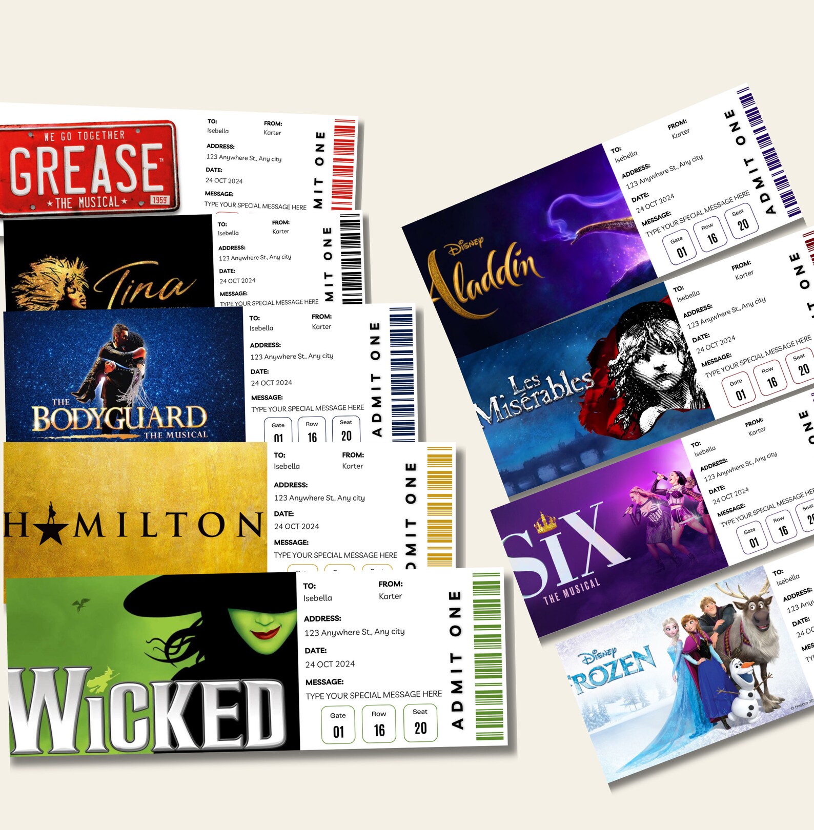 Personalised/custom Theatre Ticket Event Ticket Surprise Voucher ...