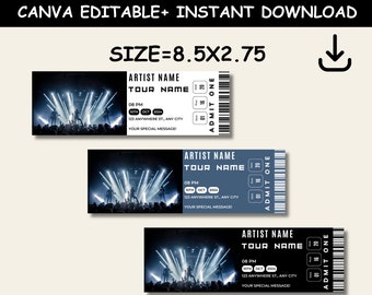 Editable Concert Ticket Canva Template, Printable Event Ticket, Concert Ticket Template, Custom ...