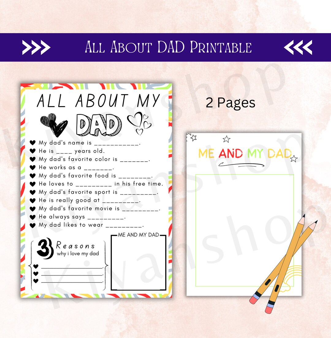 All About My Dad Printable, FATHER'S DAY GIFT, Kids Fathers Day, Dad ...