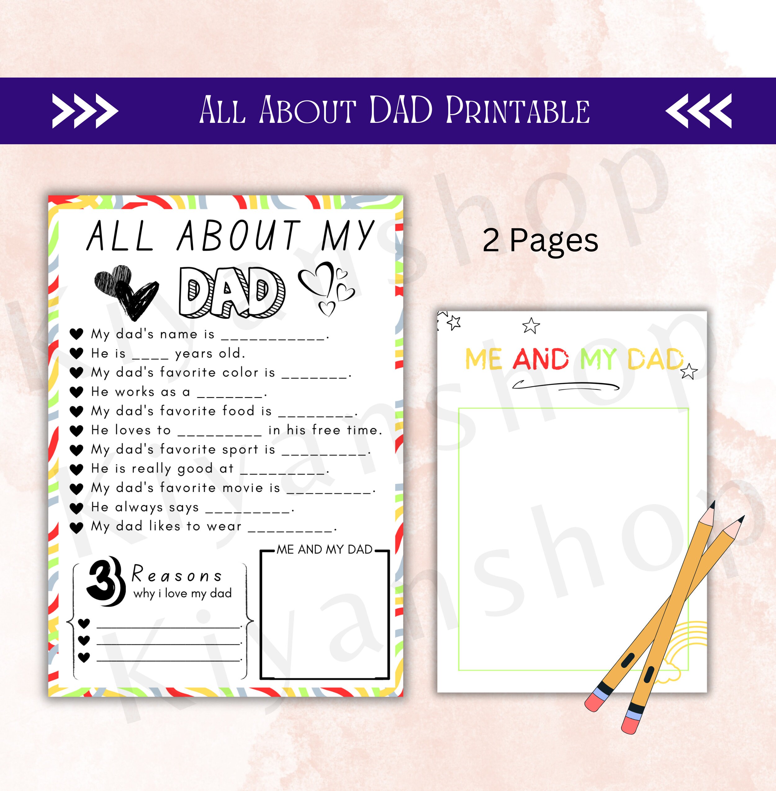 All About My Dad Printable, FATHER'S DAY GIFT, Kids Fathers Day, Dad ...