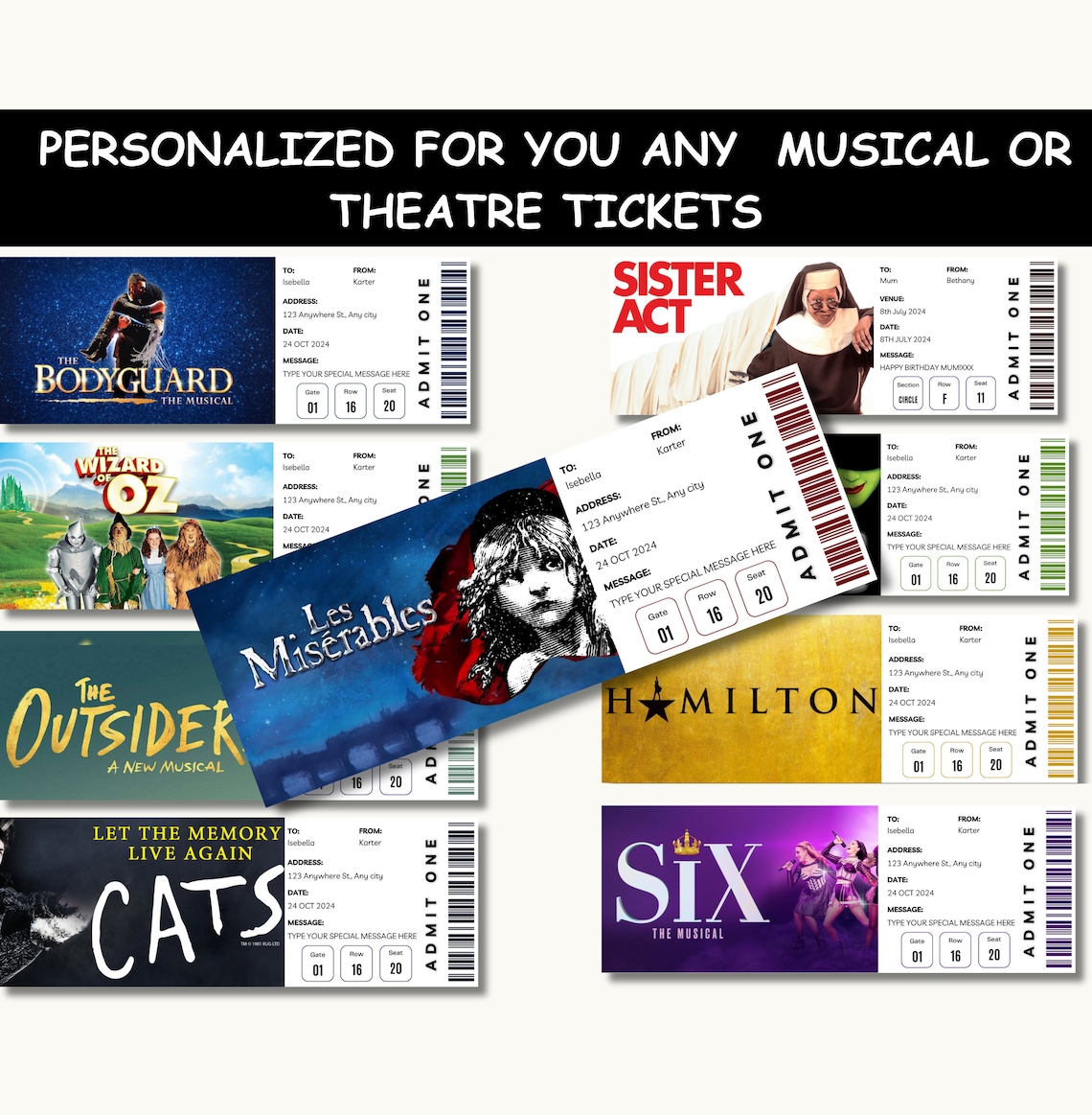 Personalised/custom Theatre Ticket Event Ticket Surprise Voucher ...