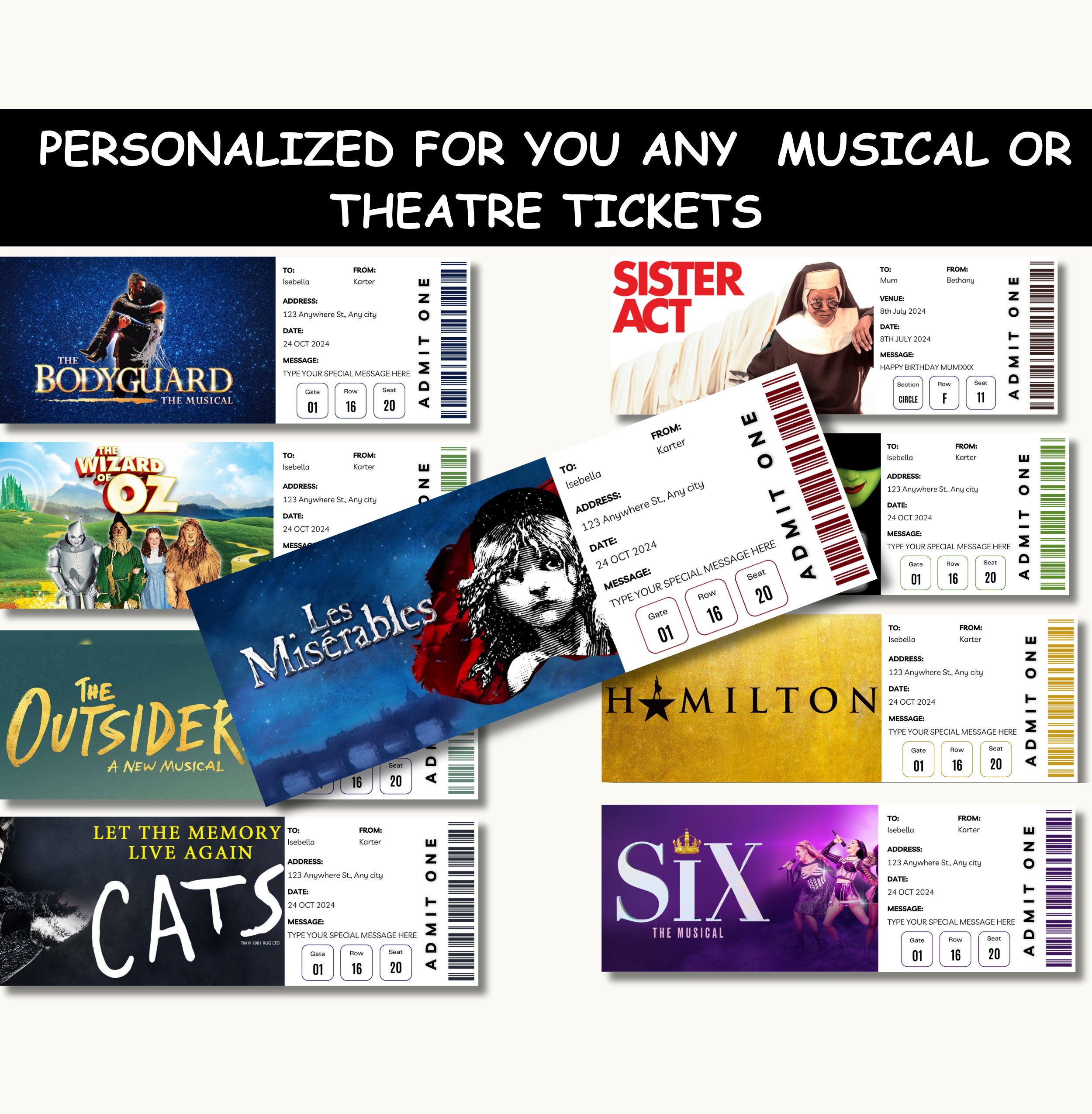 Personalised/custom Theatre Ticket Event Ticket Surprise Voucher ...