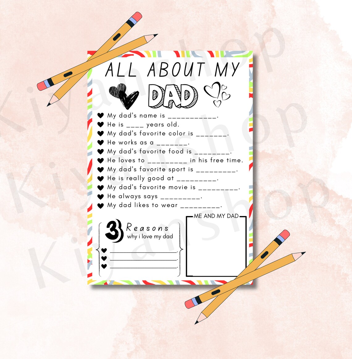 All About My Dad Printable, FATHER'S DAY GIFT, Kids Fathers Day, Dad ...