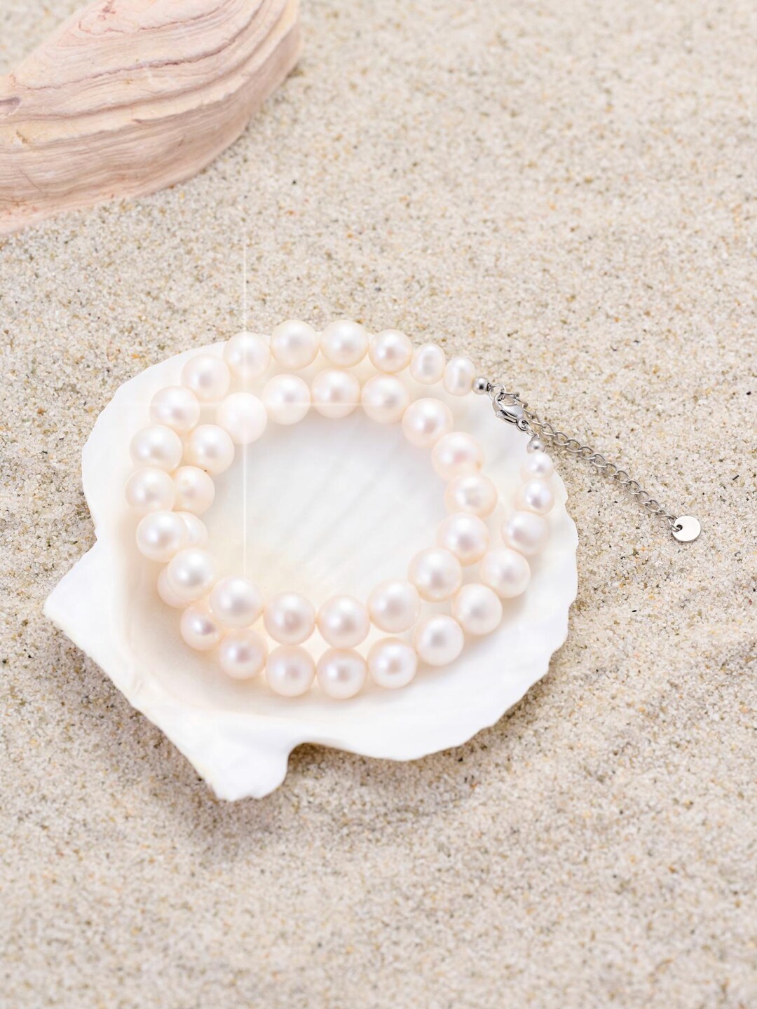 MYSOYA Natural White Freshwater Pearl Necklace 11–12mm With Silvery ...