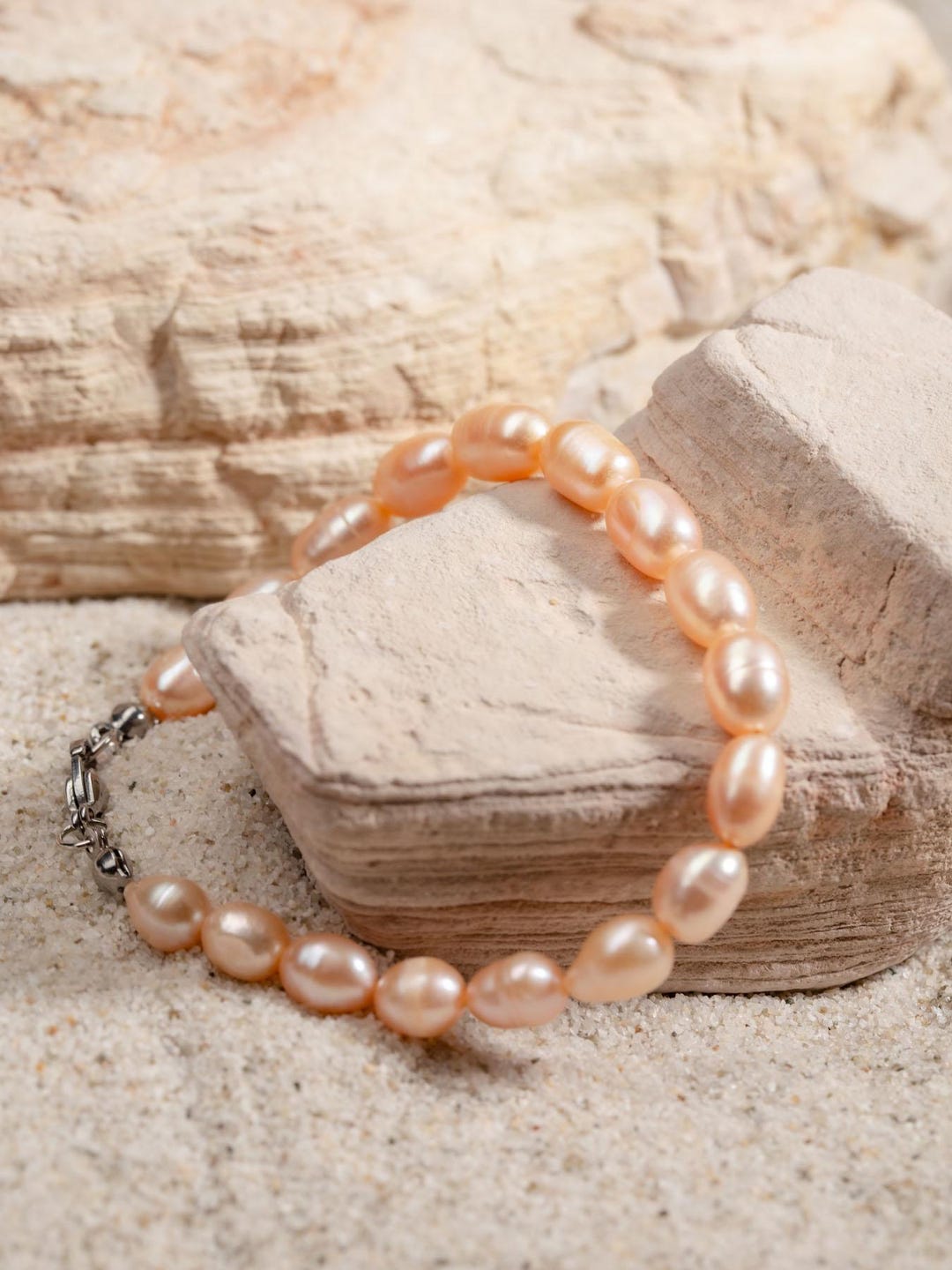 MYSOYA Natural Pink Rice-shaped Pearl Bracelet 7–8mm, Korean Style ...