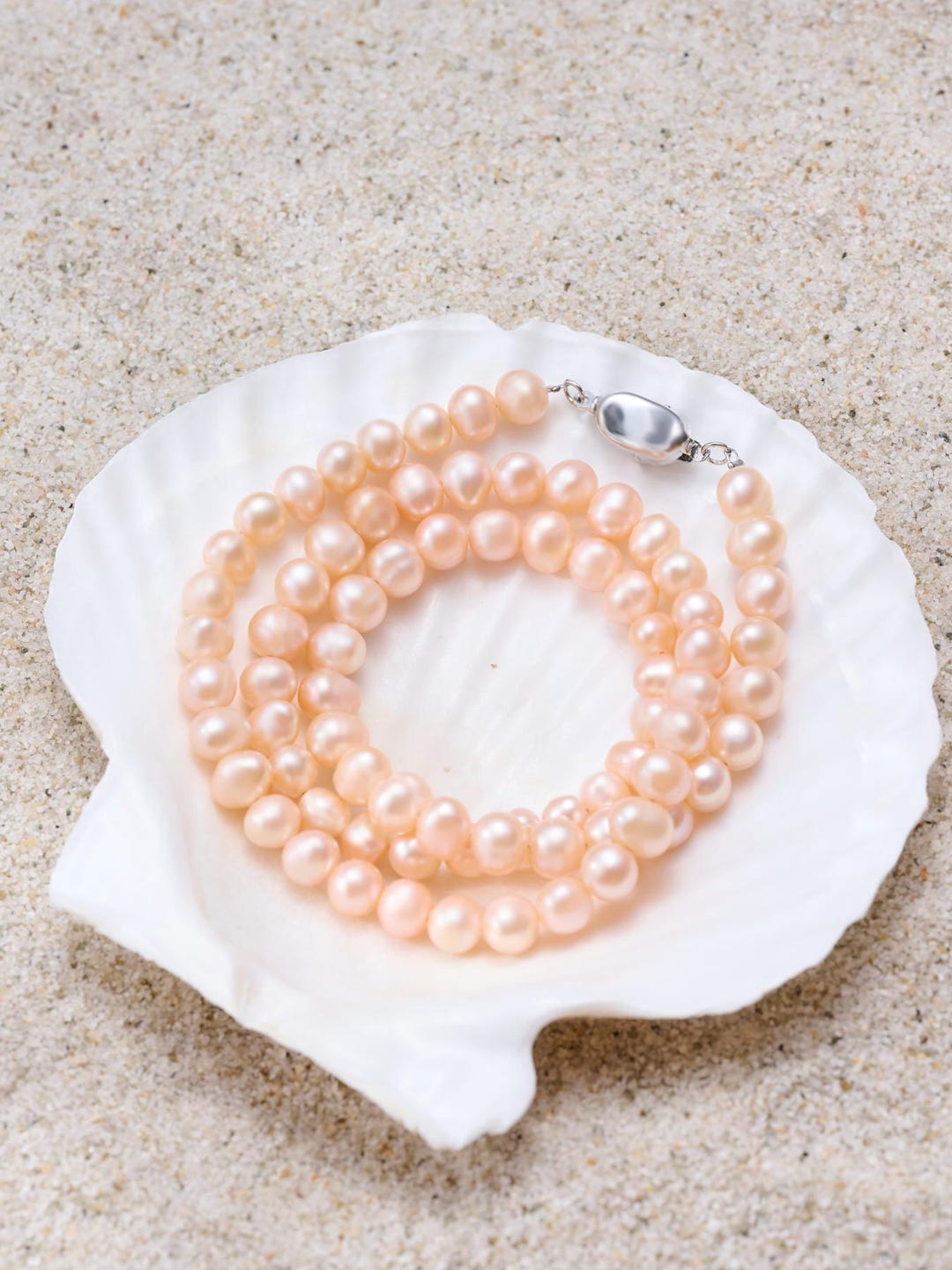 MYSOYA Pink Freshwater Pearl Necklace 7–8mm | Silvery Clasp, Handmade ...