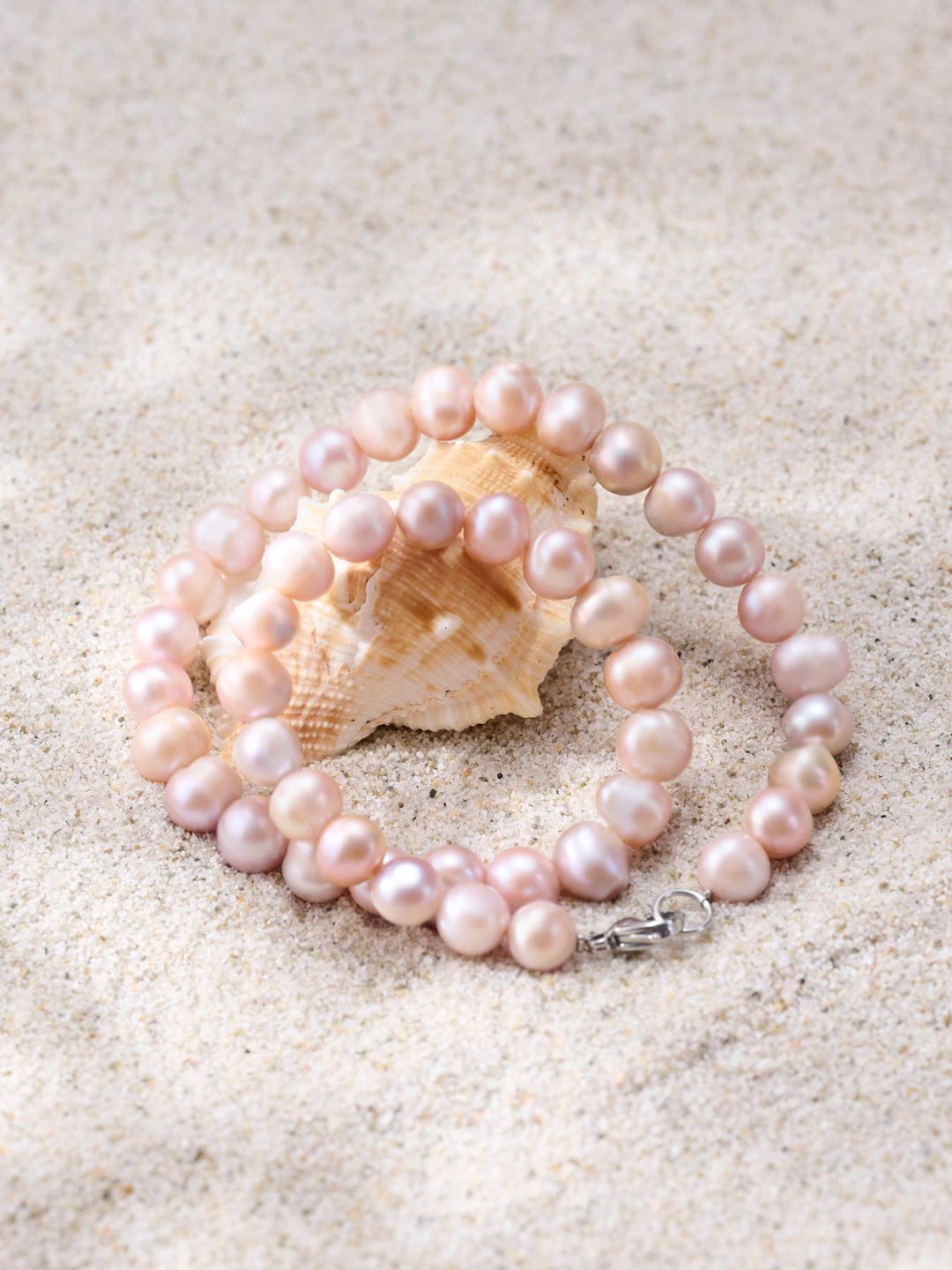 MYSOYA Natural Pink-purple Ribbed Pearl Jewelry Set 10–11mm With ...