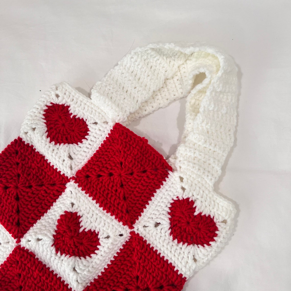 Crocheted Heart Tote Bag, Valentine’s Day Gift, Crocheted Tote Bag, Red ...