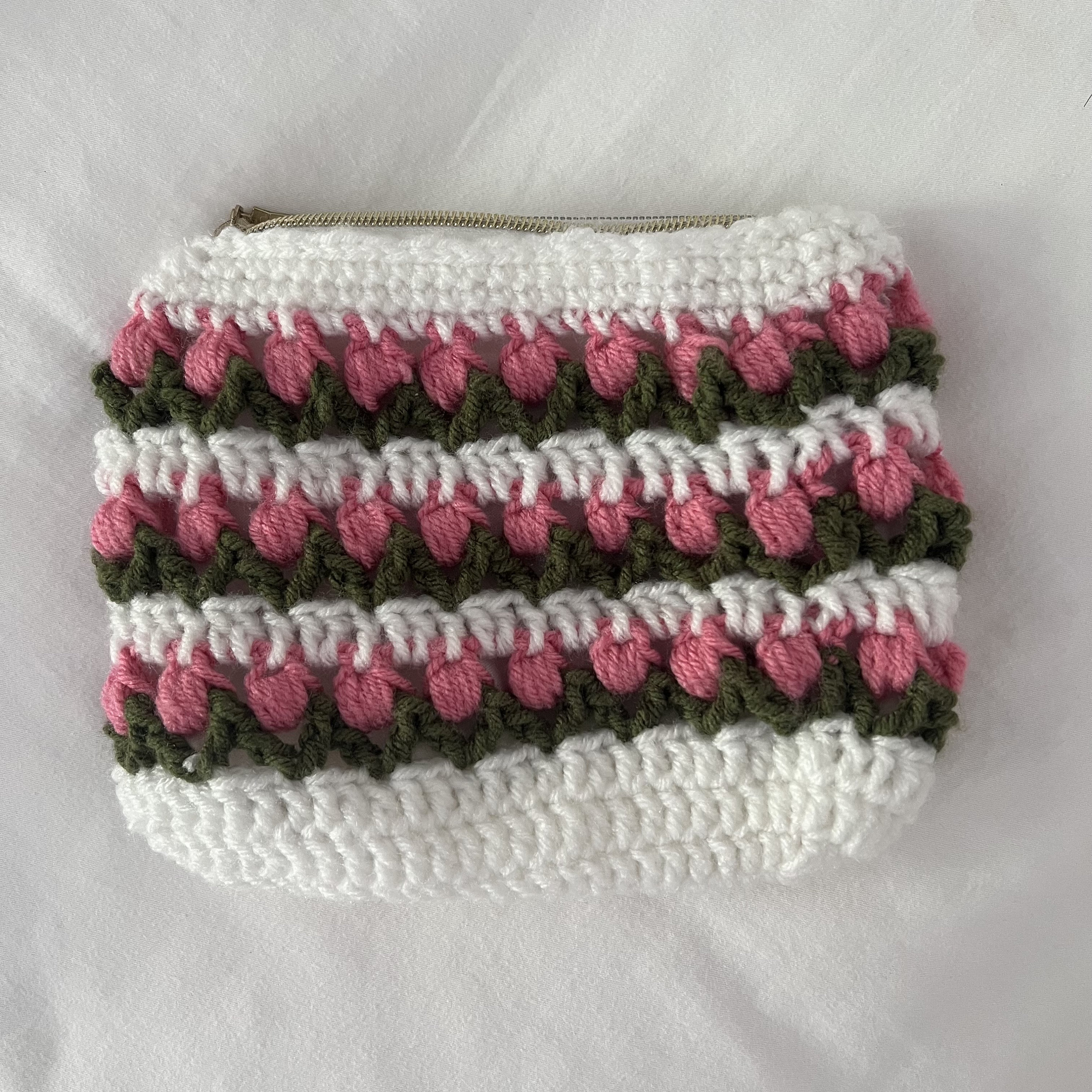Pink Crochet Tulip Makeup Pouch, Crochet Pouch, Makeup Pouch, Crochet ...