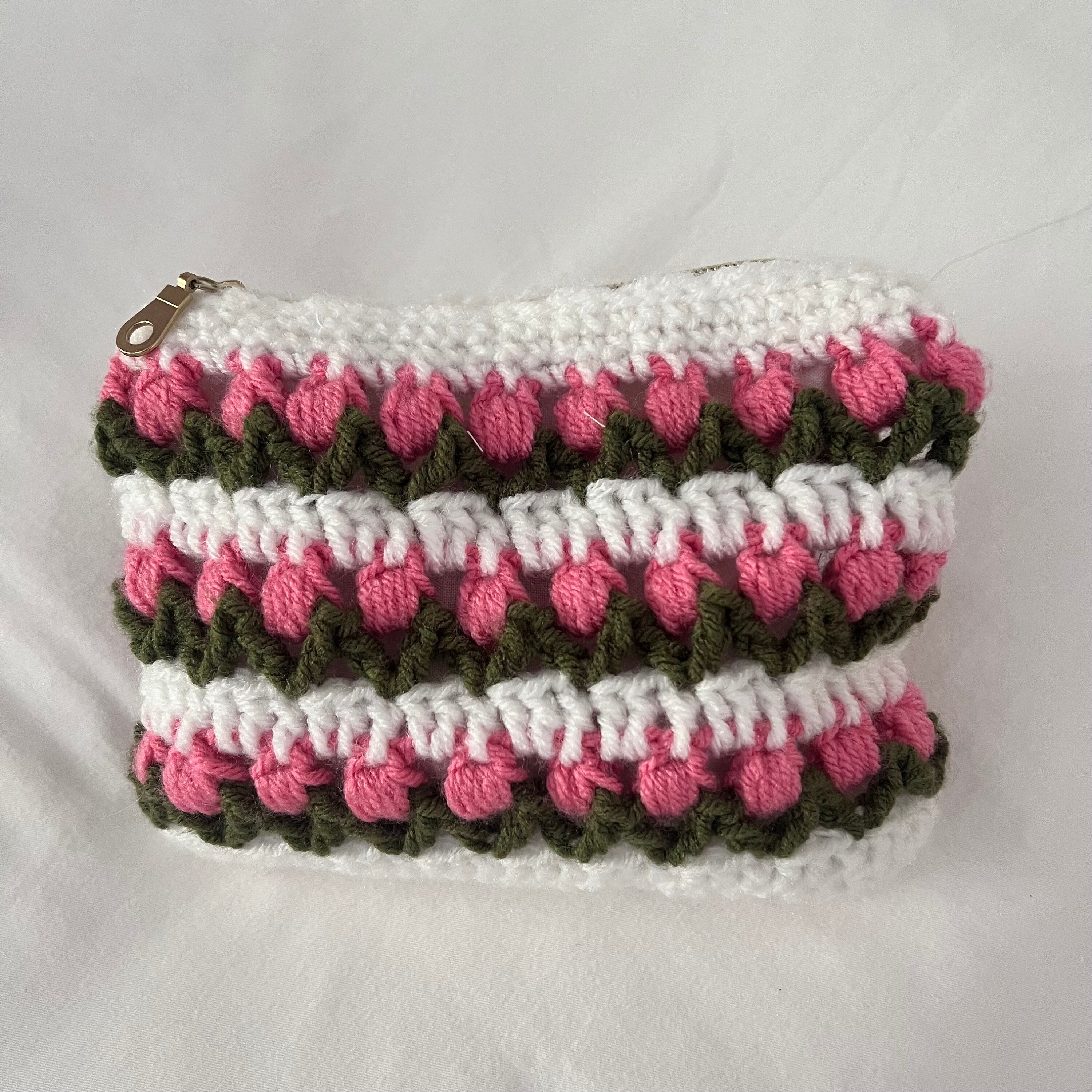Pink Crochet Tulip Makeup Pouch, Crochet Pouch, Makeup Pouch, Crochet ...