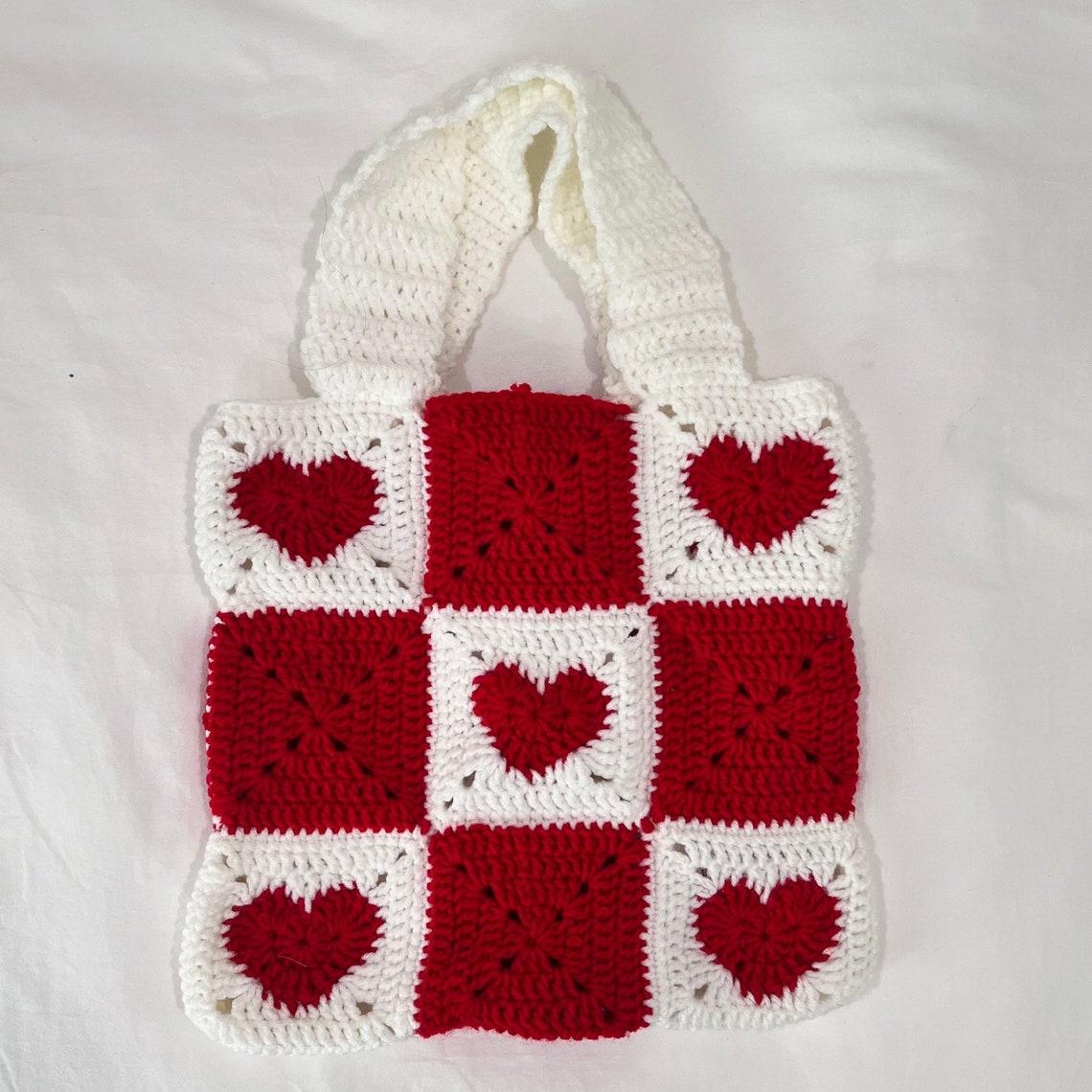 Crocheted Heart Tote Bag, Valentine’s Day Gift, Crocheted Tote Bag, Red ...