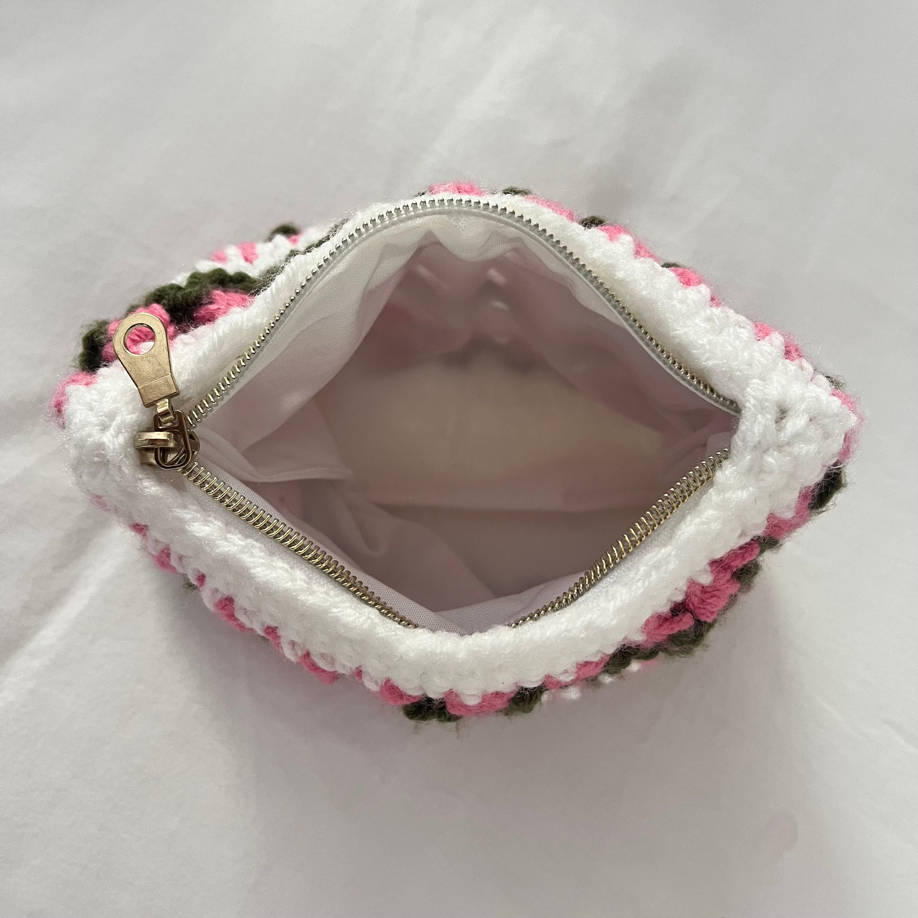 Pink Crochet Tulip Makeup Pouch, Crochet Pouch, Makeup Pouch, Crochet ...