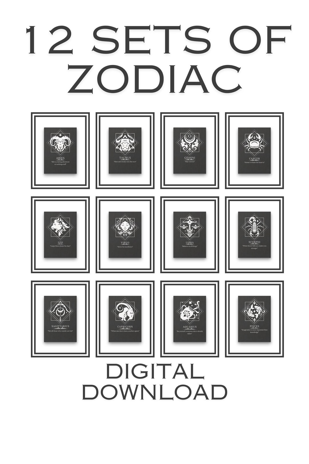 Zodiac Signs Print Set of 12, Zodiac Sign Bundle, Zodiac Printable ...