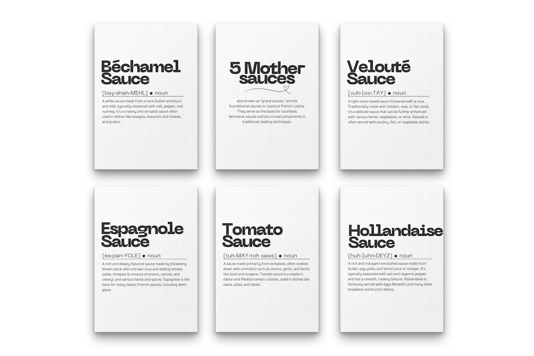 Kitchen Wall Art, Mother Sauces, 5 Mother Sauces, Digital Print ...