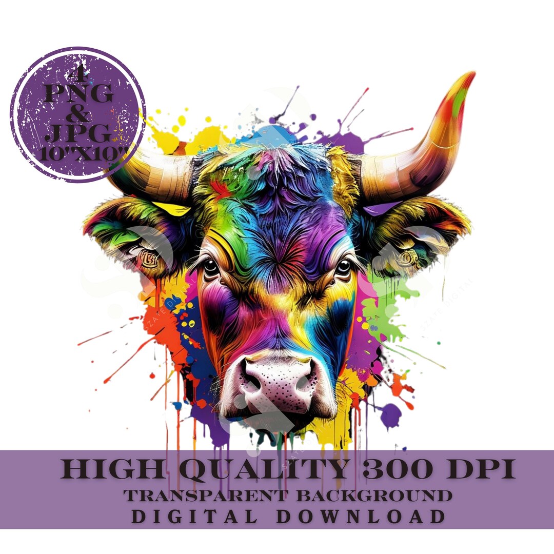 Bull Clipart PNG and JPG, T-shirt Design, Rainbow Bull, Colorful Bull ...