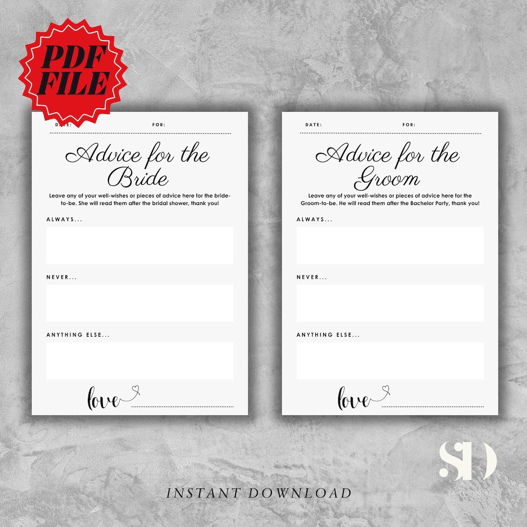Advice for the Bride and Groom, Wedding Advice Cards, Bridal Shower ...