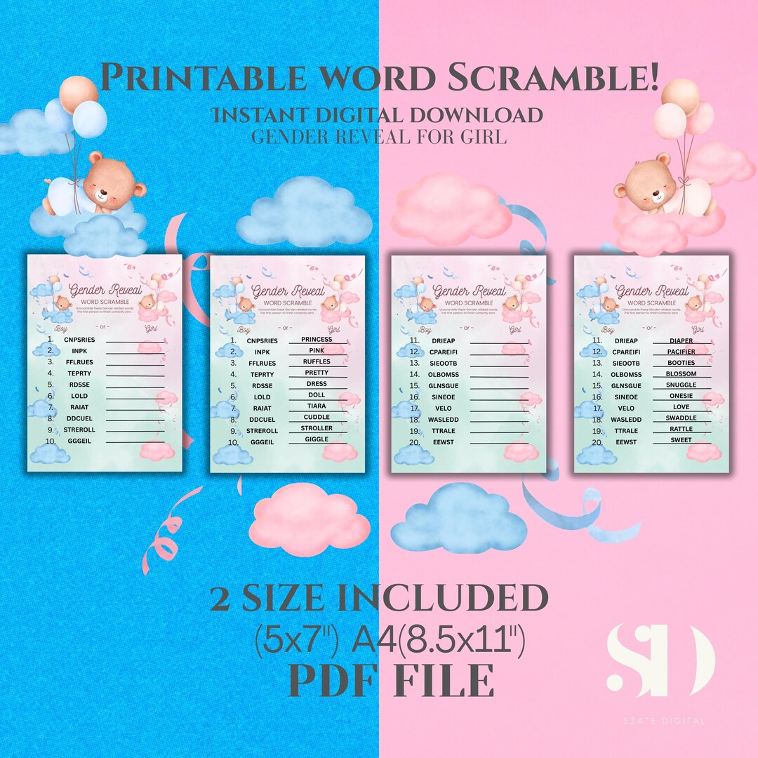 Baby Shower Word Scramble With Answer Key, Baby Shower Game, Baby ...