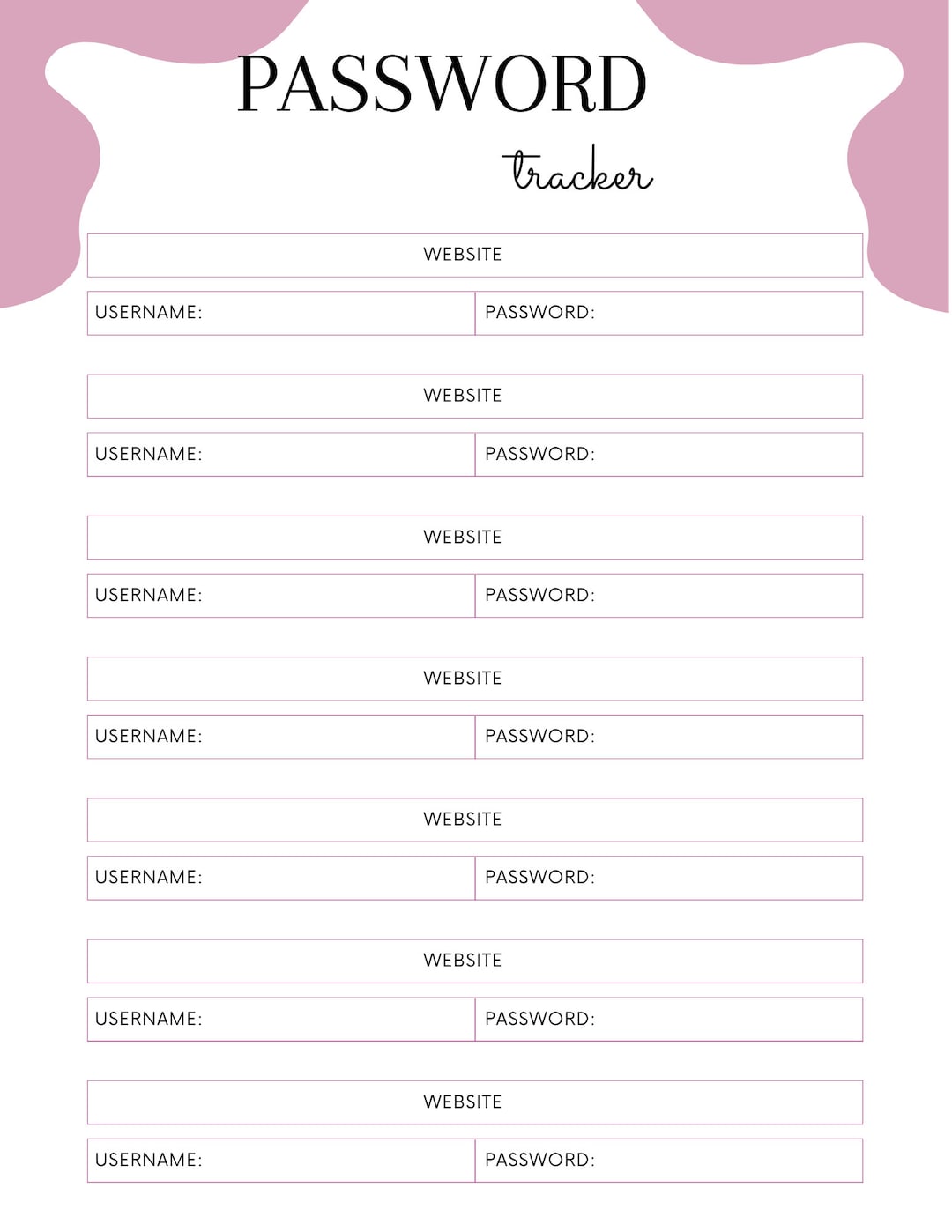 Password Tracker Printable, Password Log, Password Keeper Organizer ...