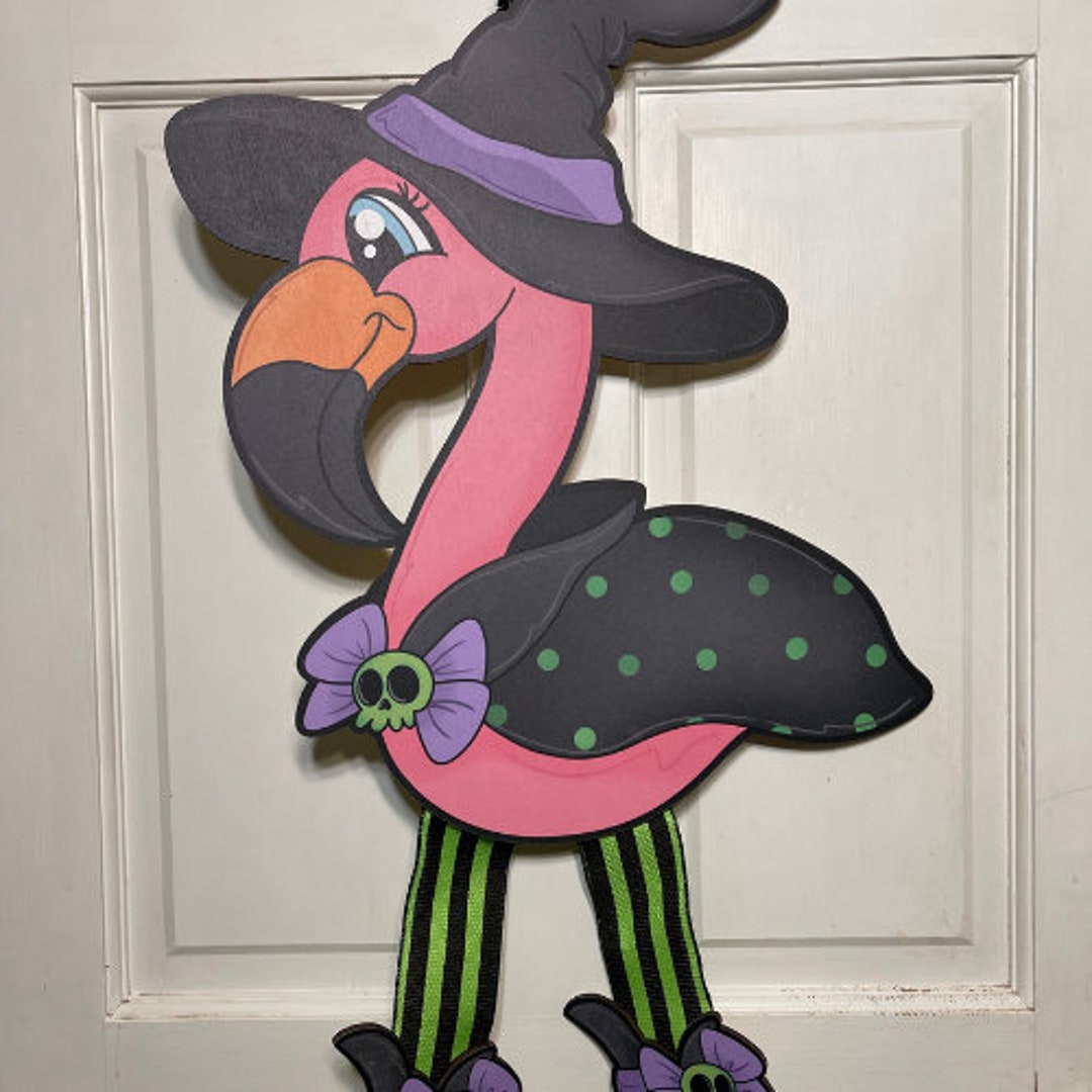 Halloween Flamingo Door Hanger Witch Flamingo Decor, Pink and Black ...