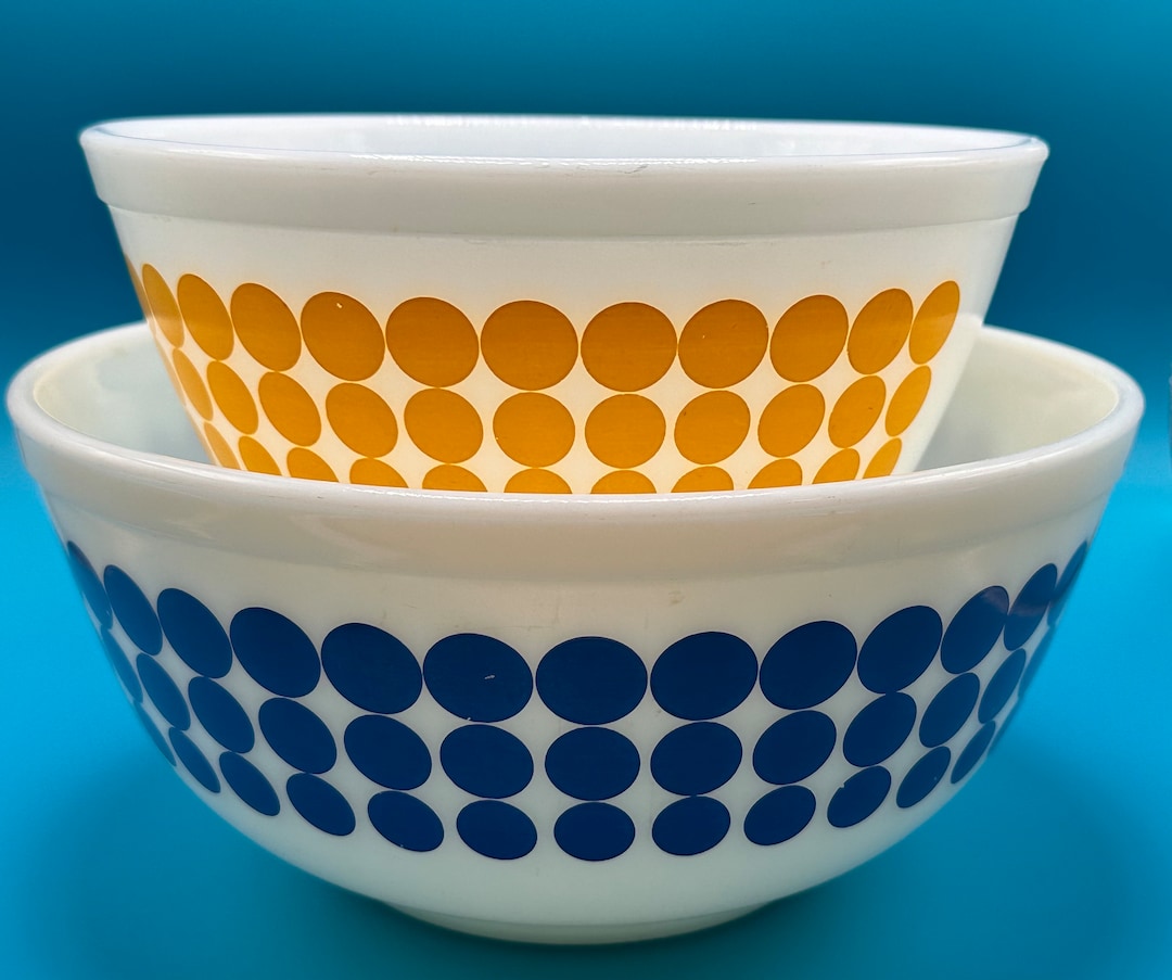 Vintage Pyrex Blue and Yellow Dot Bowls 402 & 403 Iconic 1960's ...