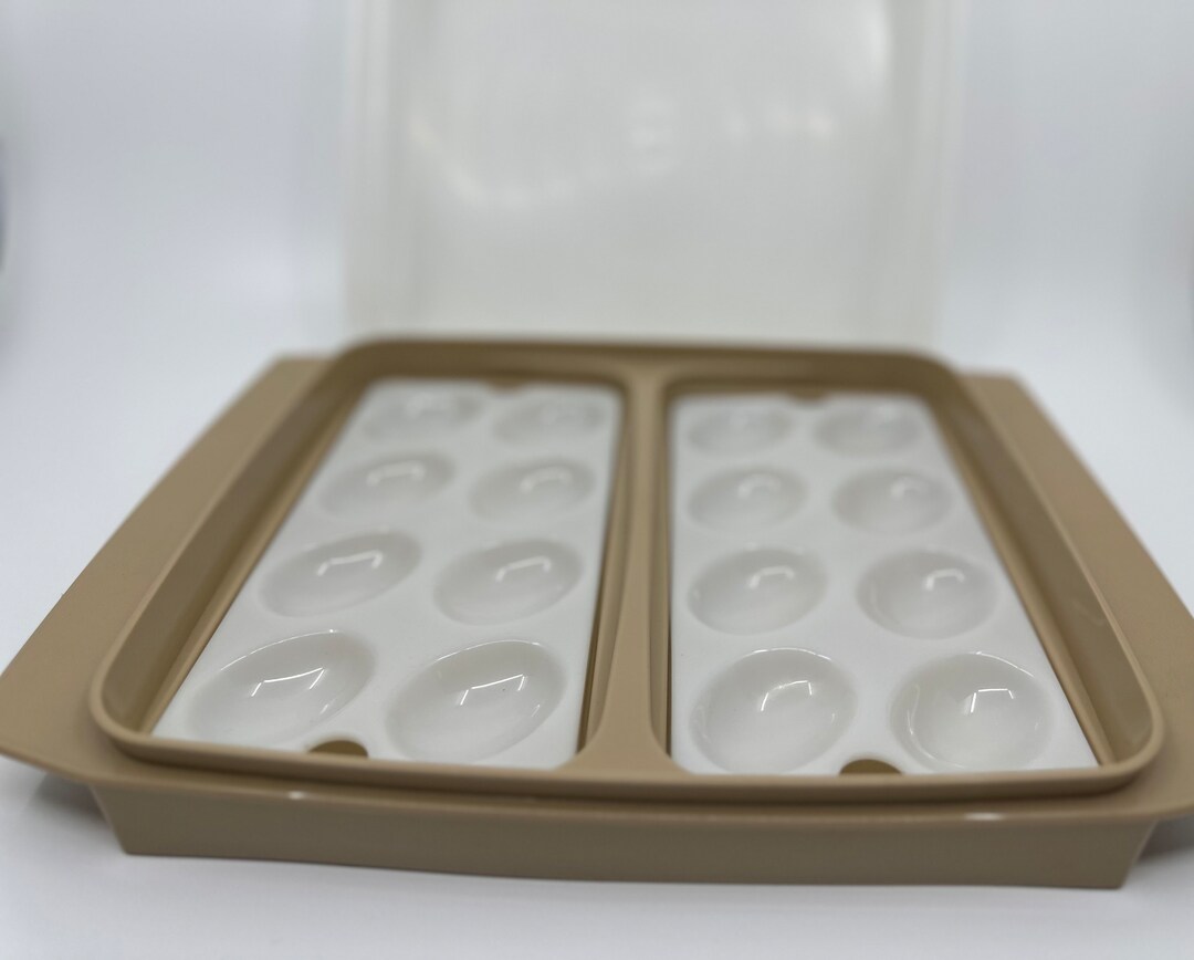 Rare Find Vintage Tupperware Egg Keeper Carrier 4pc Tray & Lid Almond ...