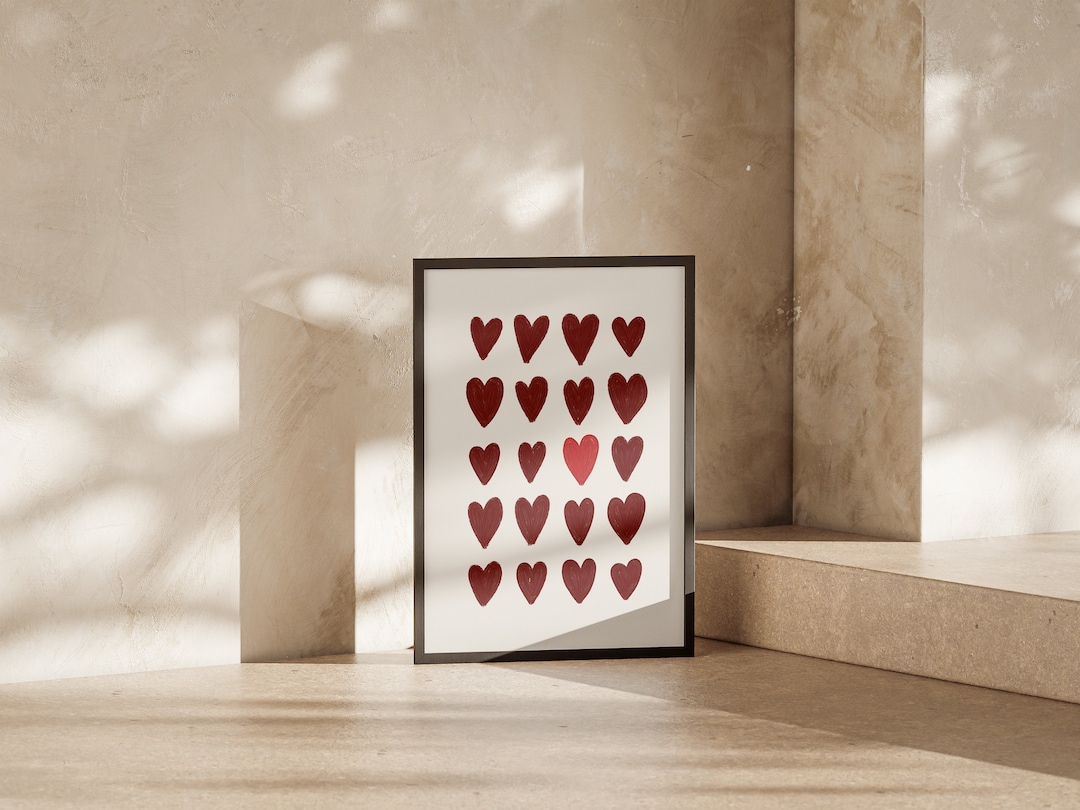Red Hearts Wall Art, Red Heart Art Print, Love Poster, Valentine's Day ...