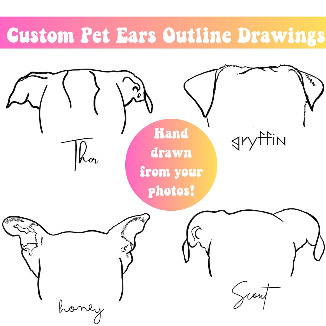 Custom Drawn Pet Ear Outlines | Personalized | Dog | Cat | Digital ...
