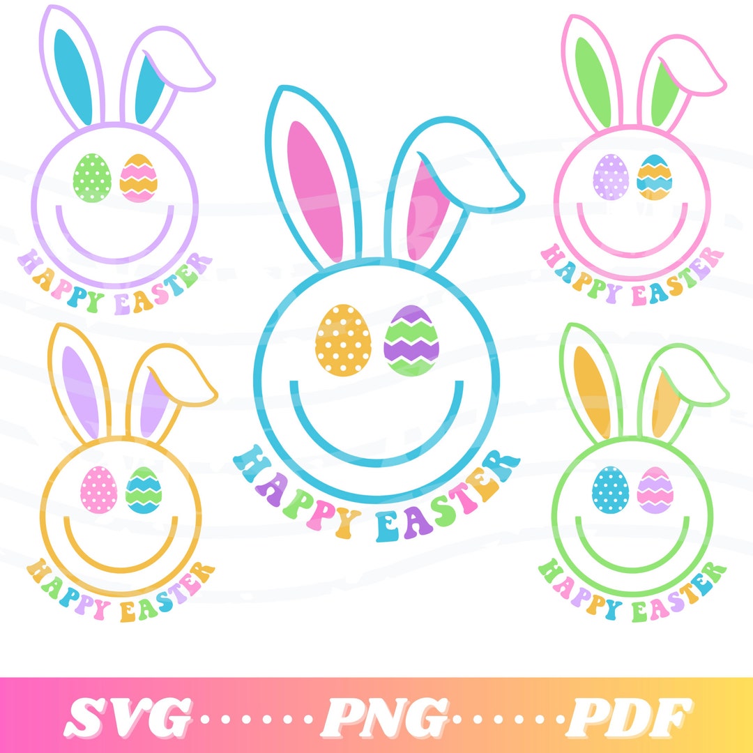 Happy Easter Bunny Ears Smiley Face SVG PNG PDF - Etsy