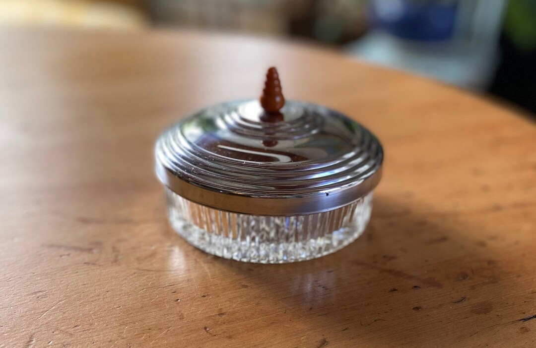 Mid Century Glass and Stainless Steel Trinket Box - Etsy