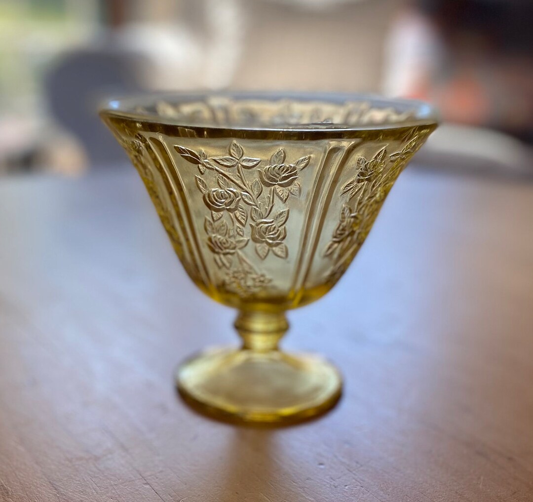 Vtg Amber Depression Glass Compote Federal Glass Cabbage Rose - Etsy