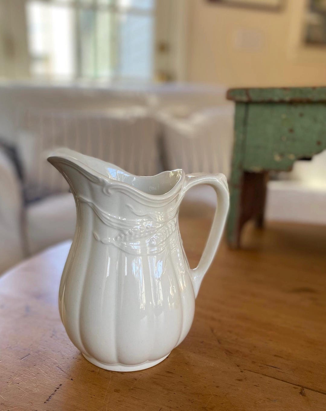 White Ironstone Pitcher England Wheat Design - Etsy