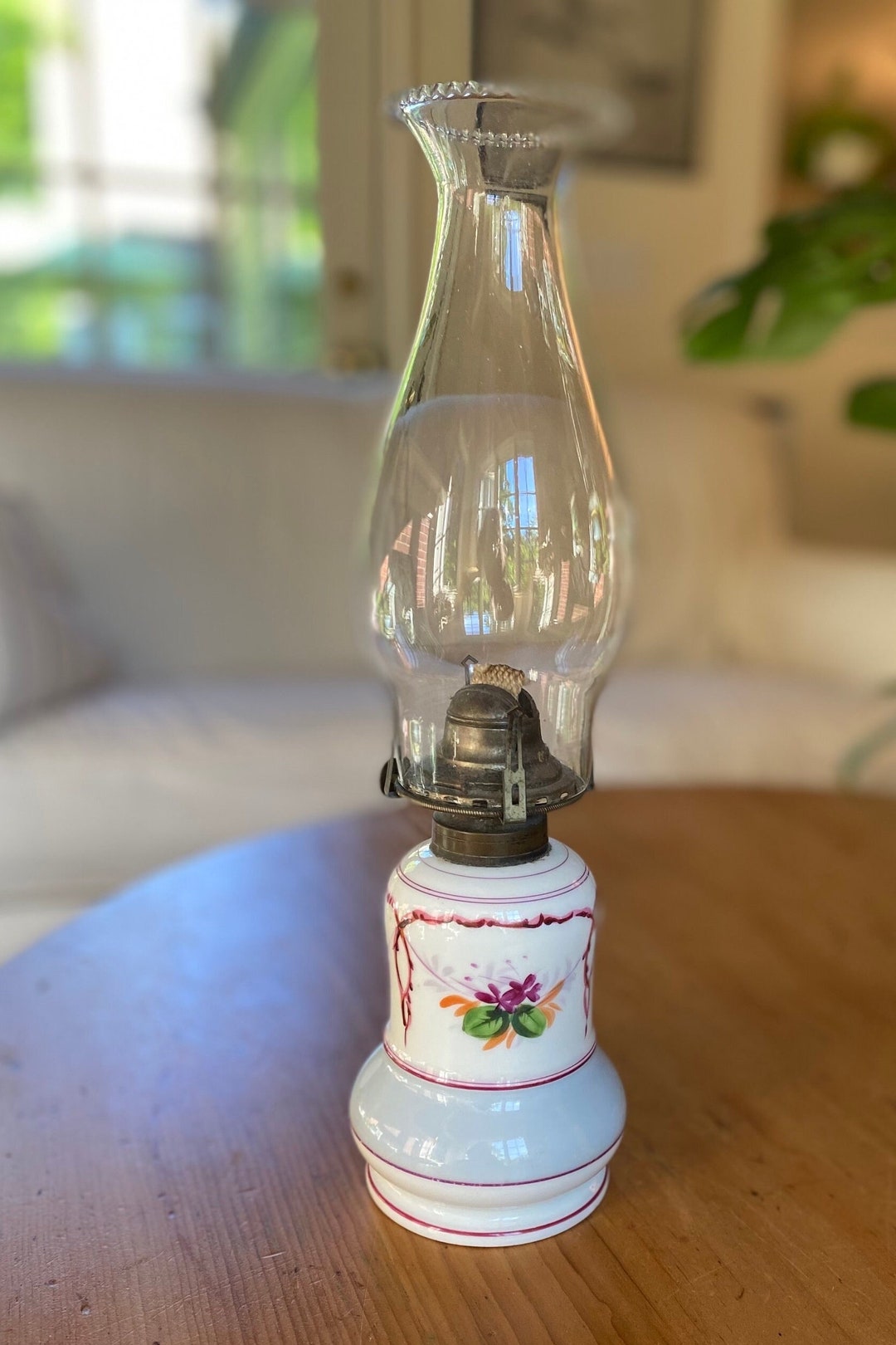 Vintage Porcelain Hand Painted Oil Lamp - Etsy
