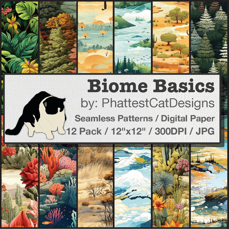 Biome Basics - 12 Digital Seamless Biome Diversity Inspired Patterns ...