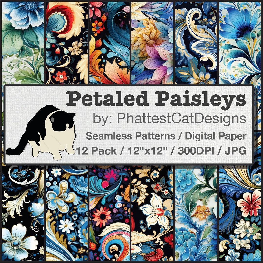 Petaled Paisleys - 12 Digital Seamless Petal Inspired Paisley Patterns ...