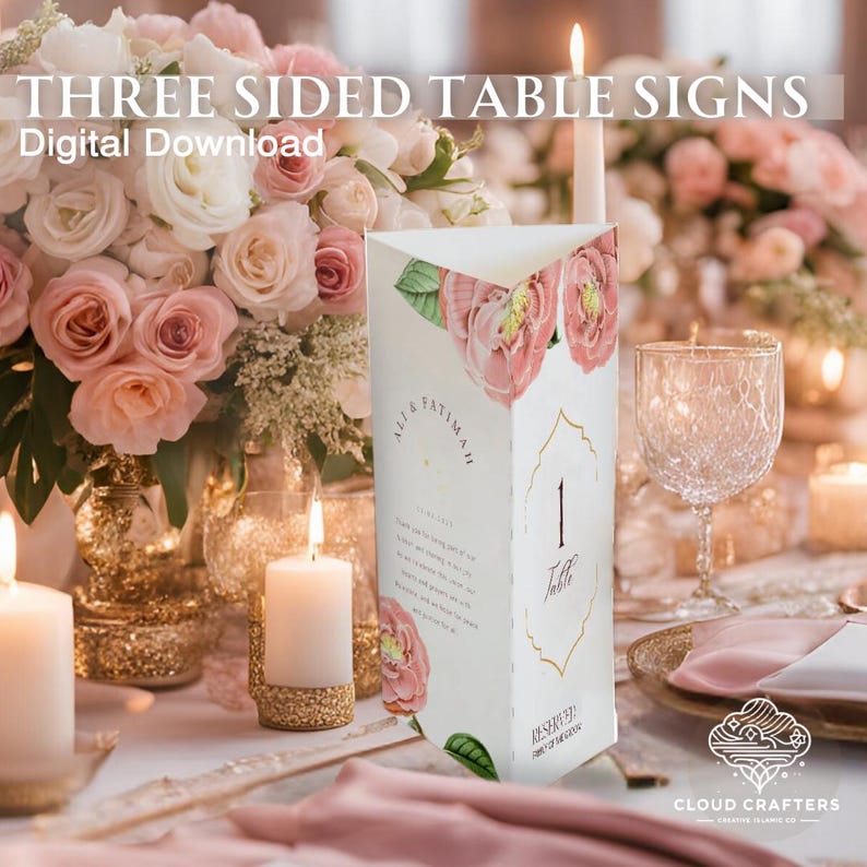 Elegant 3-in-1 Islamic Wedding Table Sign Decor, Trifold 3-sided Menu ...