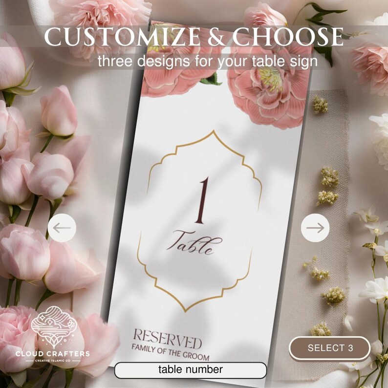 Elegant 3-in-1 Islamic Wedding Table Sign Decor, Trifold 3-sided Menu ...