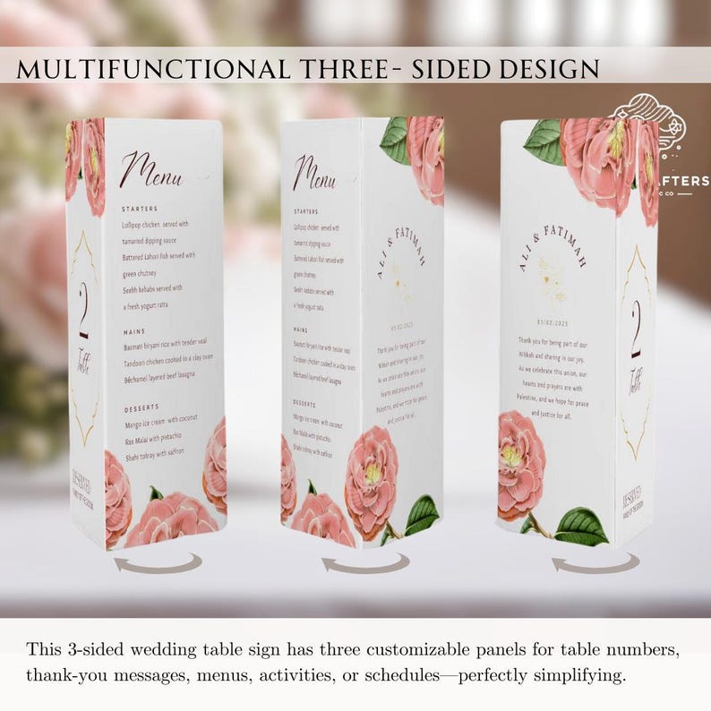 Elegant 3-in-1 Islamic Wedding Table Sign Decor, Trifold 3-sided Menu ...