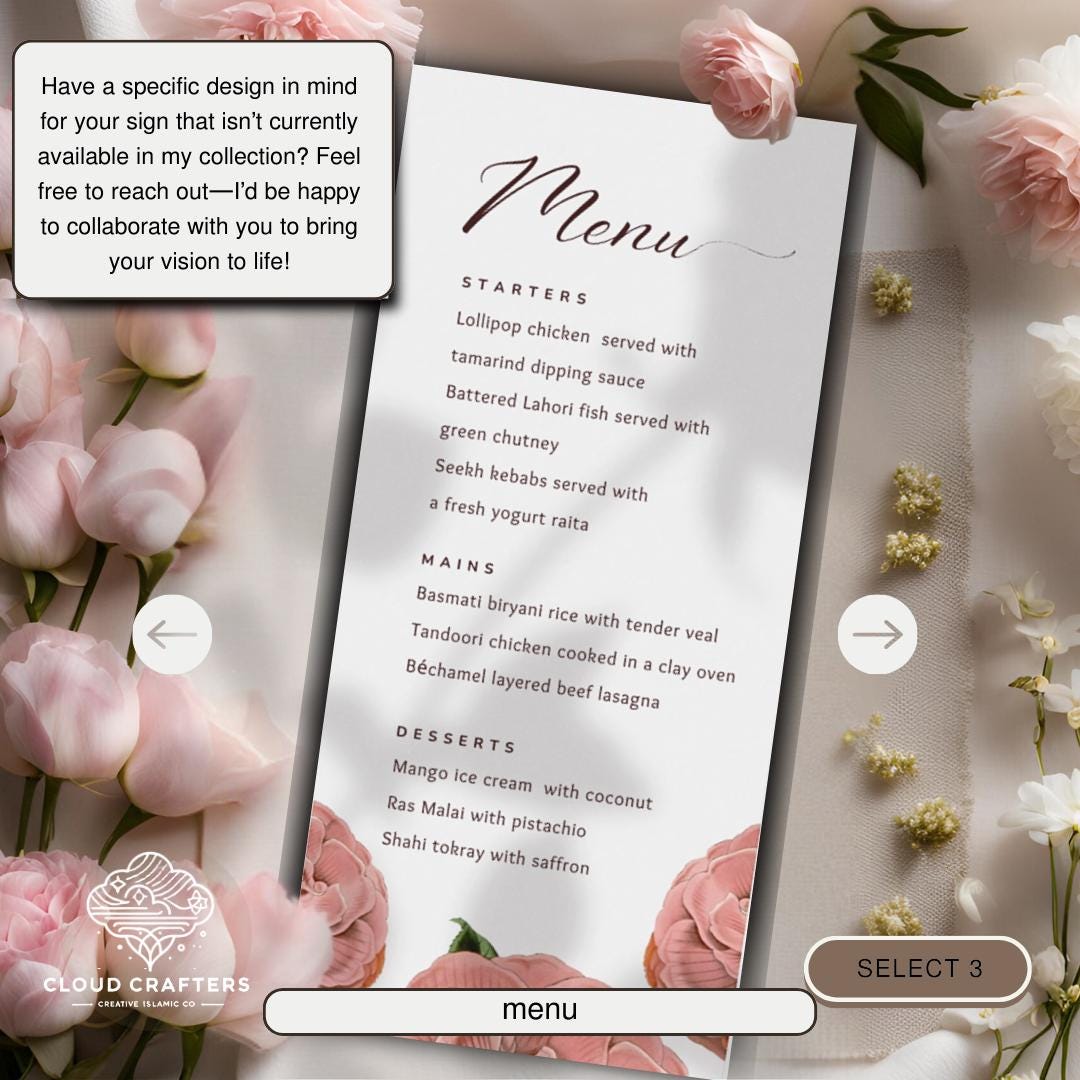 Elegant 3-in-1 Islamic Wedding Table Sign Decor, Trifold 3-sided Menu ...