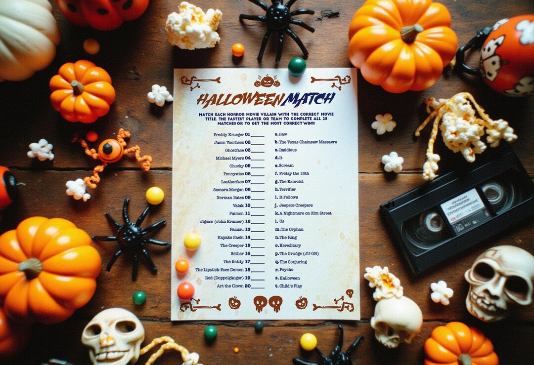 Printable Halloween Horror Movie Villain Matching Game - Scary Movie ...