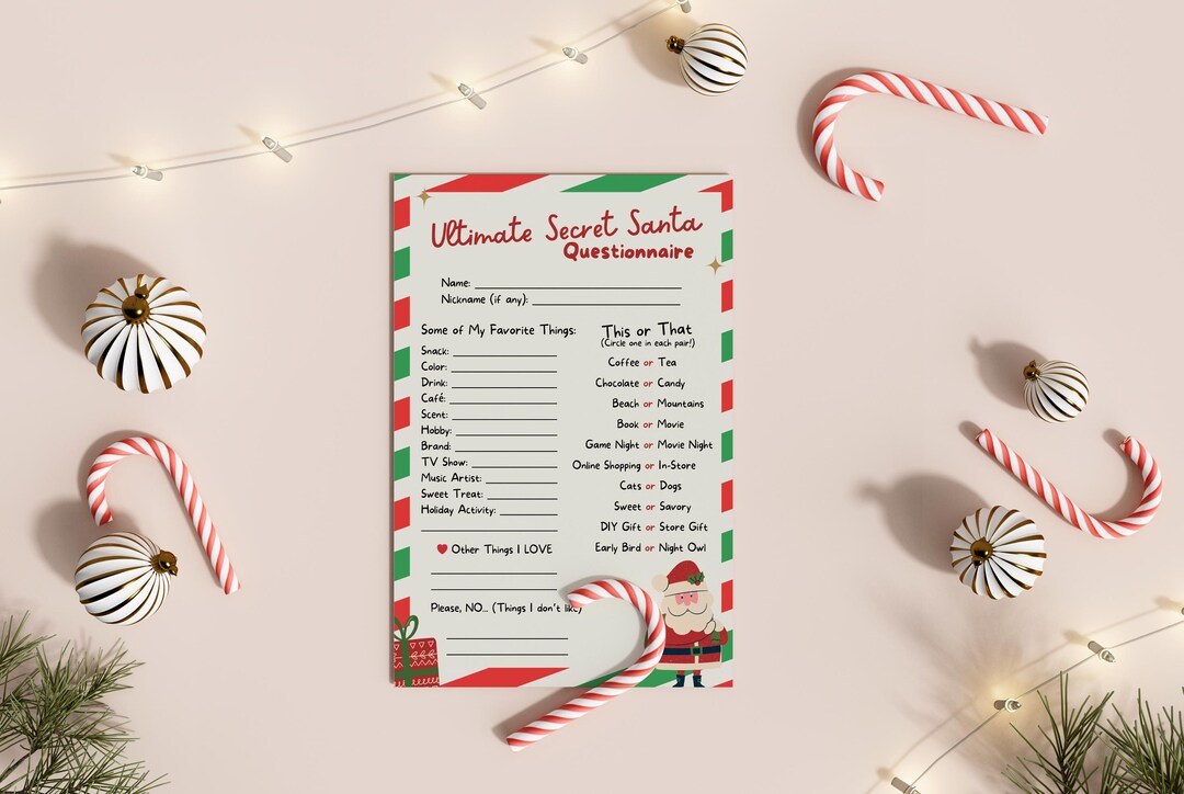 Secret Santa Questionnaire: Fun Christmas Gift Exchange Form (digital ...