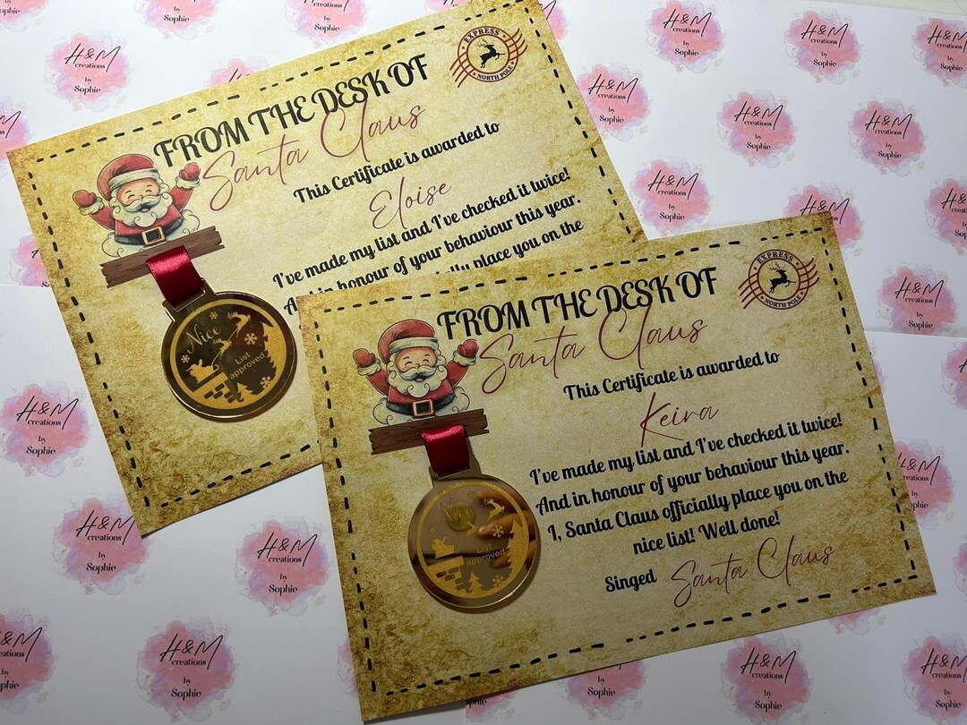 Santa Nice List Certificate, Christmas, Nice List Medal, From Santa ...