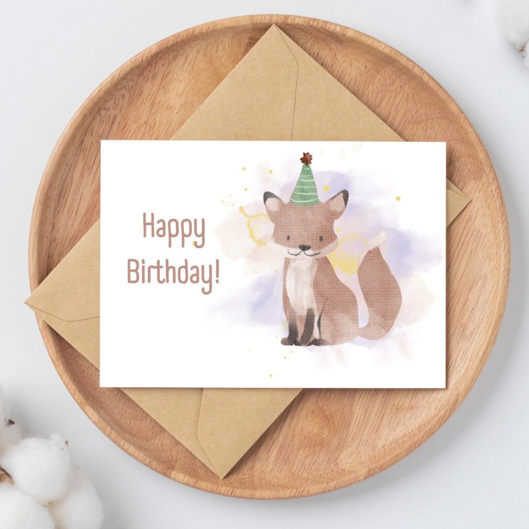 Happy Birthday, Birthday Card, Fox, Watercolor, Greeting Card, Digital ...