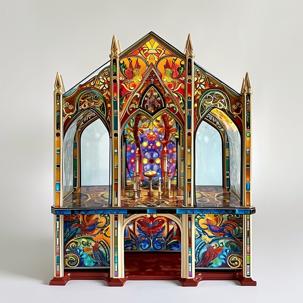 Hand Painted Glass Altar Ensemble - Etsy