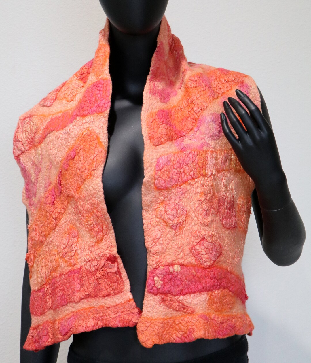 Orange Nuno Felted Scarf With Texture and Silk Inlays. - Etsy