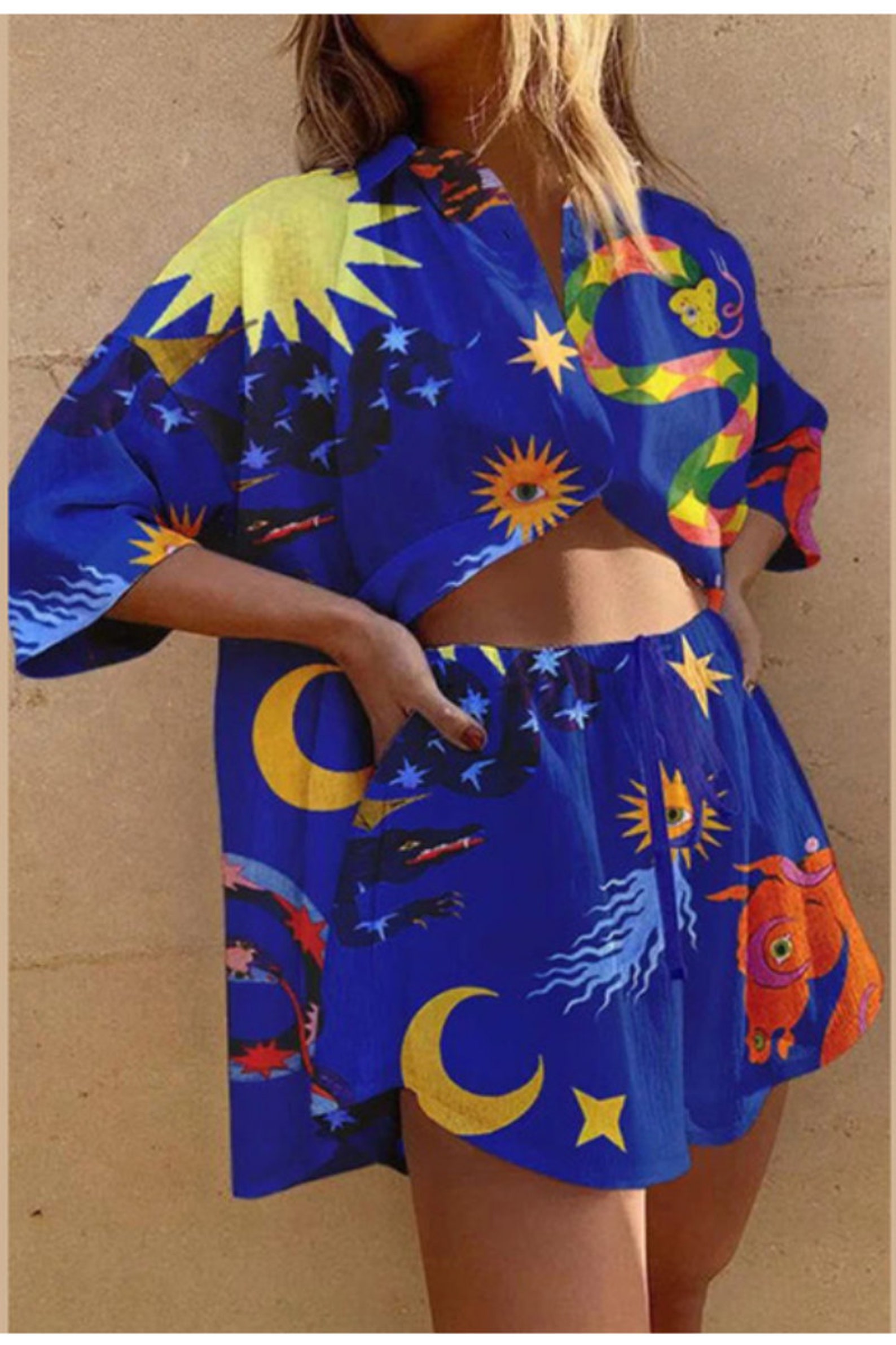 Ladies Spring/summer Two-piece Set Ladies Fashion Casual Print Short ...