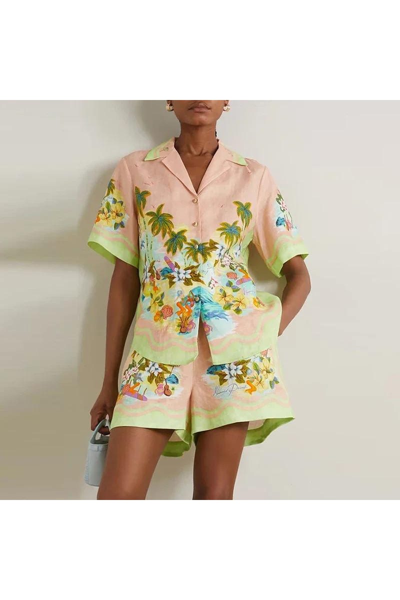 Ladies Spring/summer Two-piece Set Ladies Fashion Casual Print Short ...